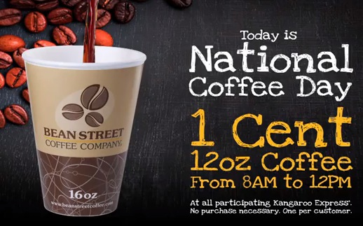 12 oz Coffee at Kangaroo Express for 1¢ (9/29)