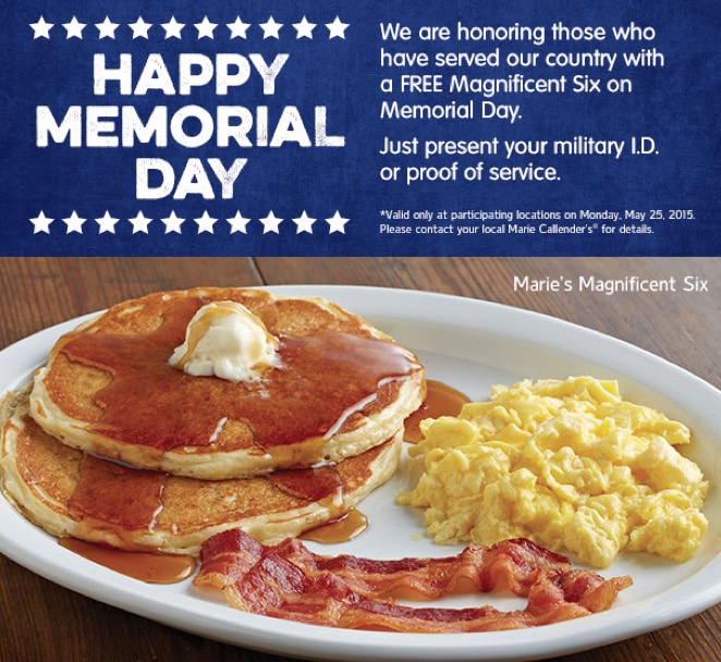 Free Magnificent Six Breakfast at Marie Callender’s (5/25, Military)