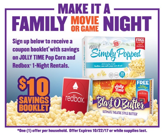 Free Jolly Time Popcorn and Redbox Coupon Booklet