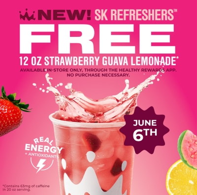 FREE 12 Oz Strawberry Guava Lemonade SK Refresher
